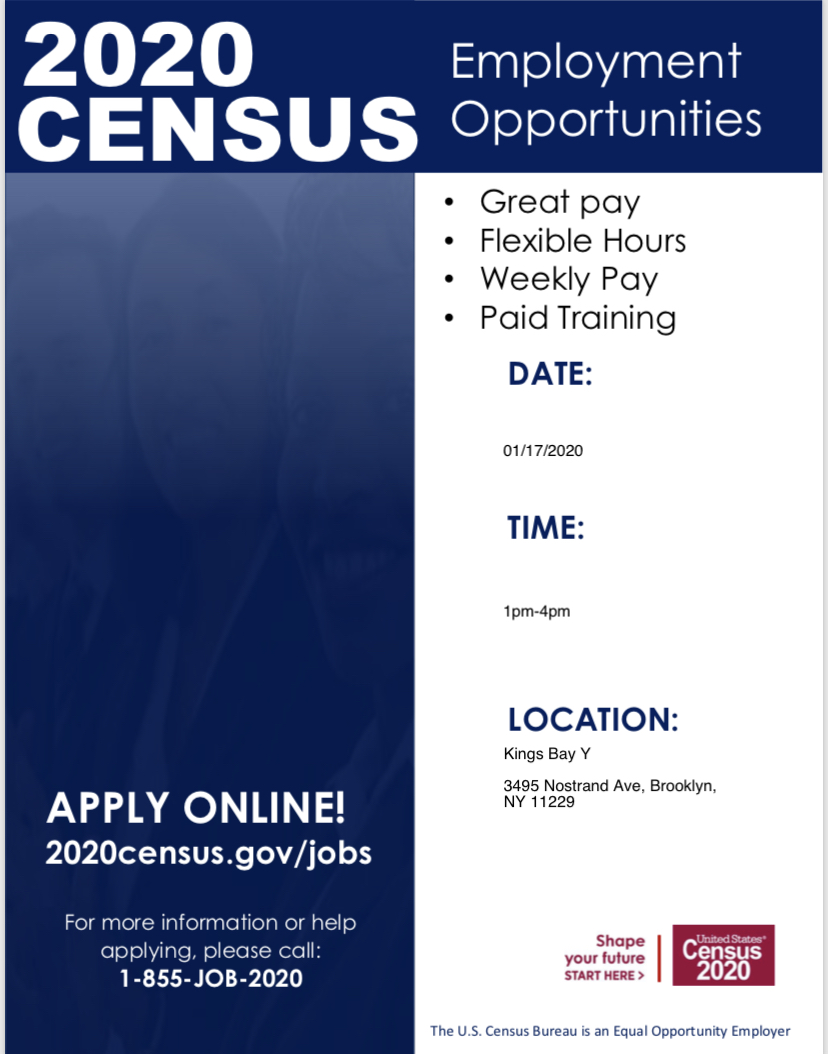 Census 2020 Job Opportunities Info Session - Kings Bay Y